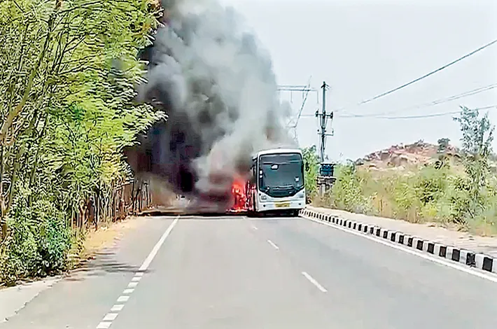 Air India bus destroyed in fire on ORR